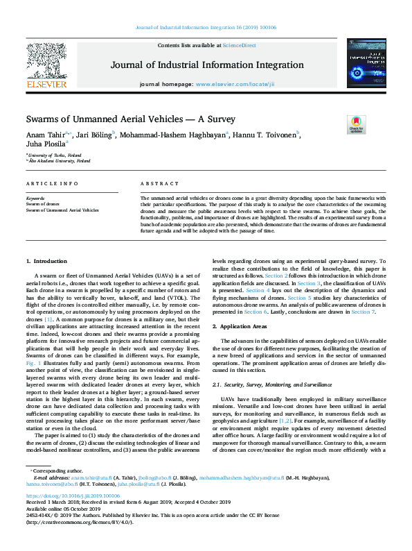 (PDF) Swarms of Unmanned Aerial Vehicles — A Survey