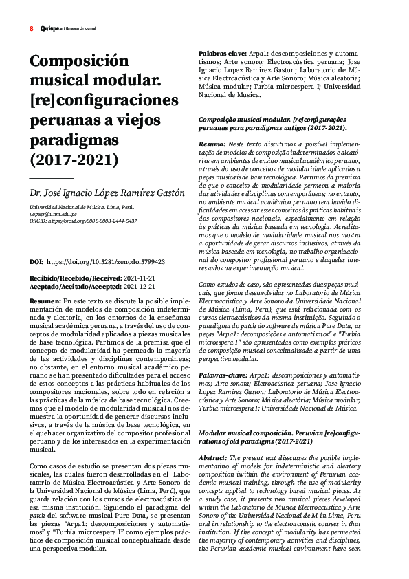 (PDF) Composición musical modular. [re]configuraciones peruanas a viejos paradigmas (2017-2021)
