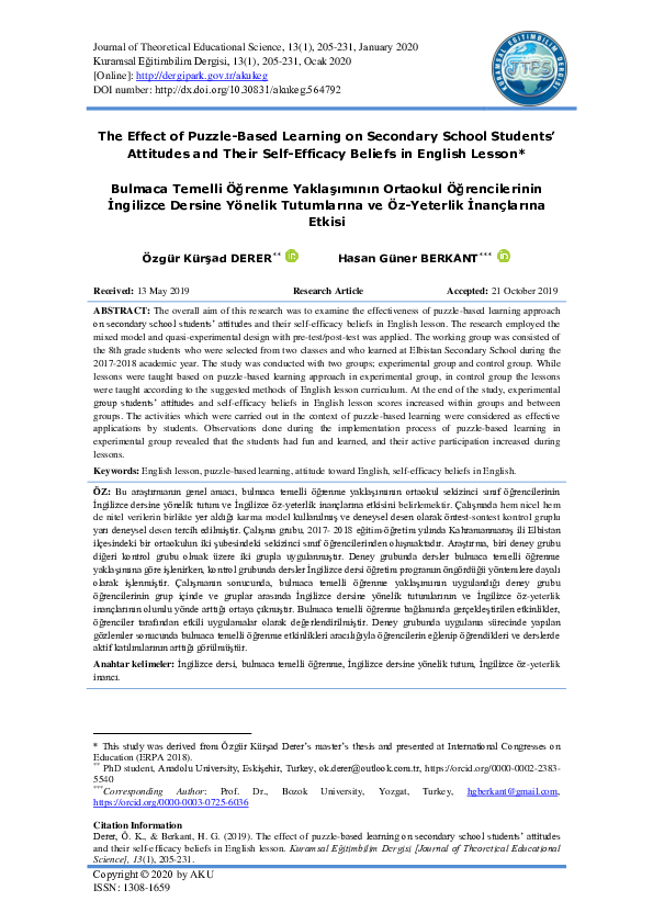 (PDF) The Effect of Puzzle-Based Learning on Secondary School Students ...