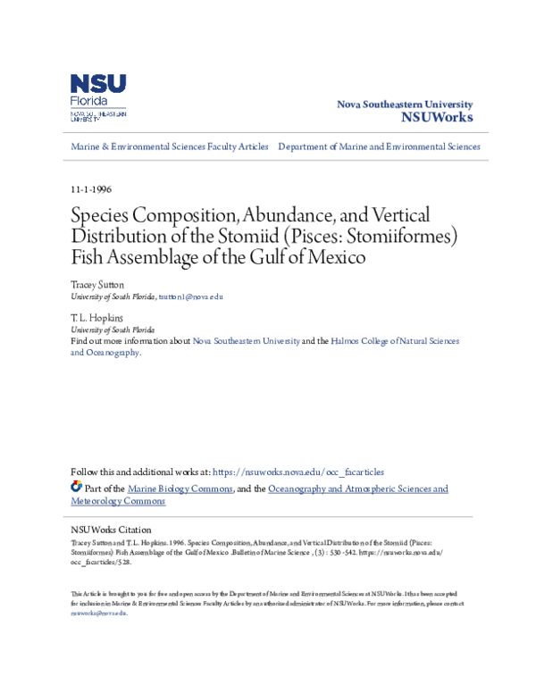(PDF) Species Composition, Abundance, and Vertical Distribution of the ...