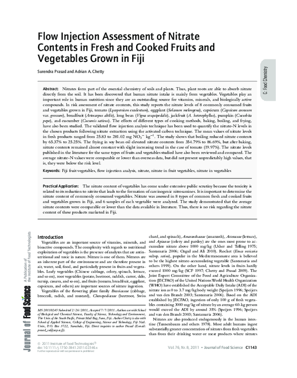 (PDF) Flow Injection Assessment of Nitrate Contents in Fresh and Cooked ...