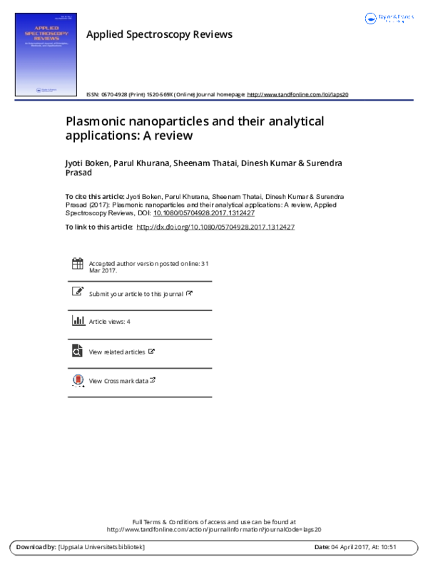 (PDF) Plasmonic nanoparticles and their analytical applications: A review