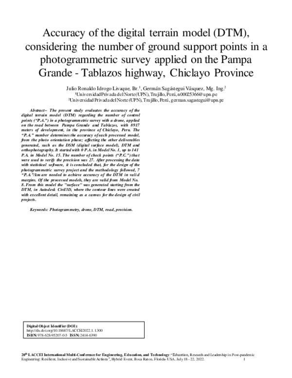 (PDF) Accuracy of the digital terrain model (DTM), considering the number of ground support ...