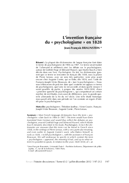 (PDF) L'invention française du « psychologisme » en 1828