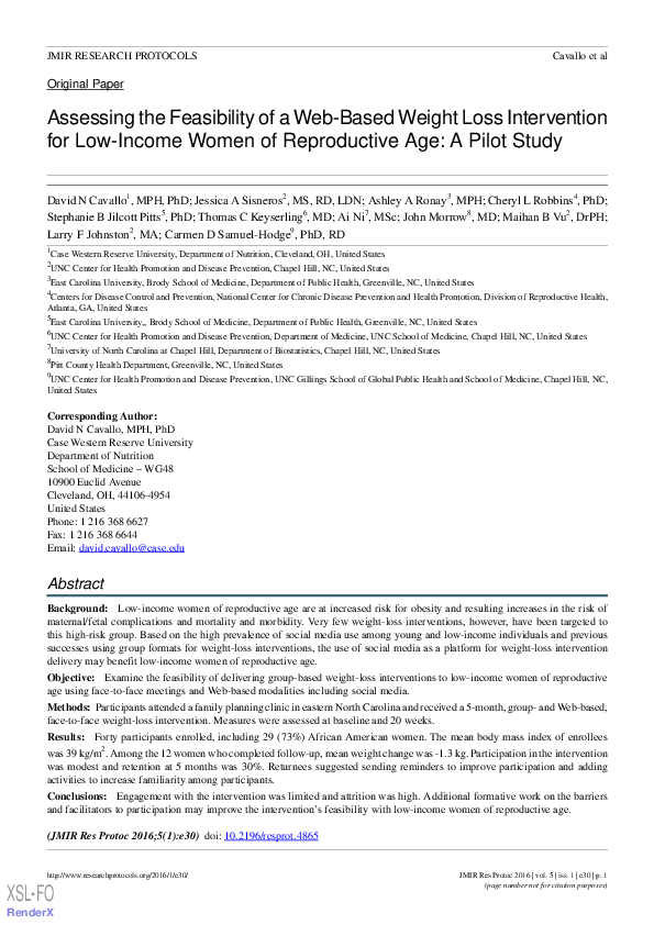 (PDF) Assessing the Feasibility of a Web-Based Weight Loss Intervention ...