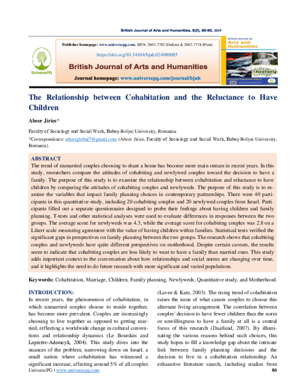 (PDF) The Relationship between Cohabitation and the Reluctance to Have ...