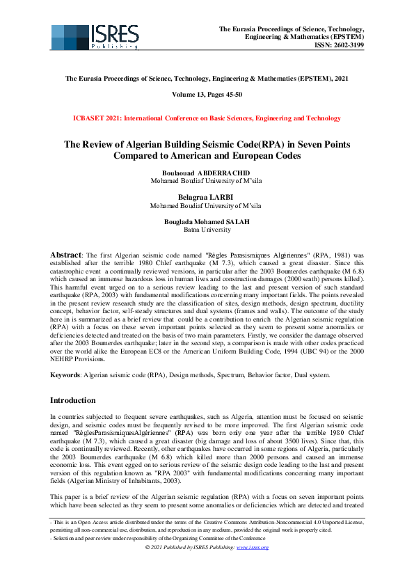 (PDF) The Review of Algerian Building Seismic Code(RPA) in Seven Points ...