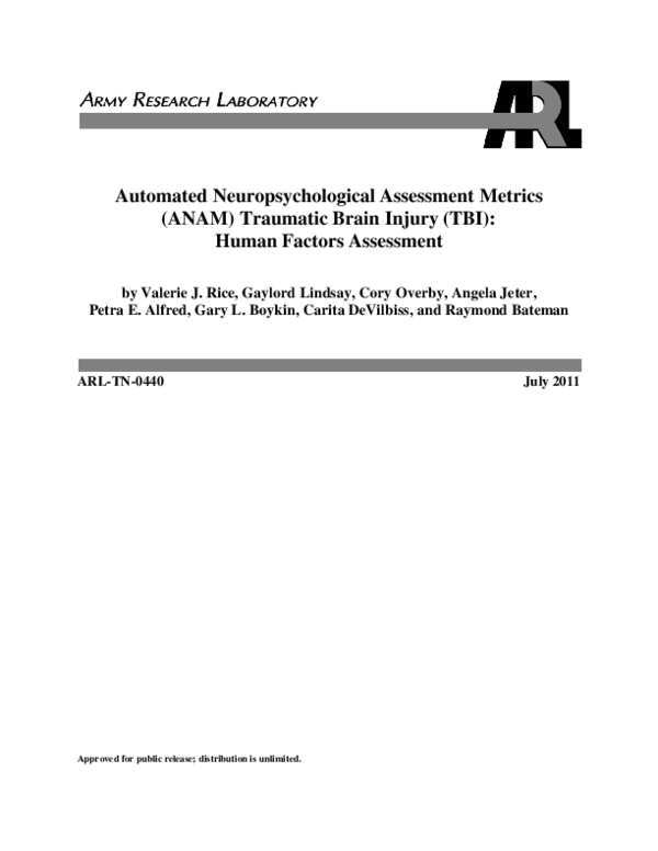 (PDF) Automated Neuropsychological Assessment Metrics (ANAM) Traumatic ...