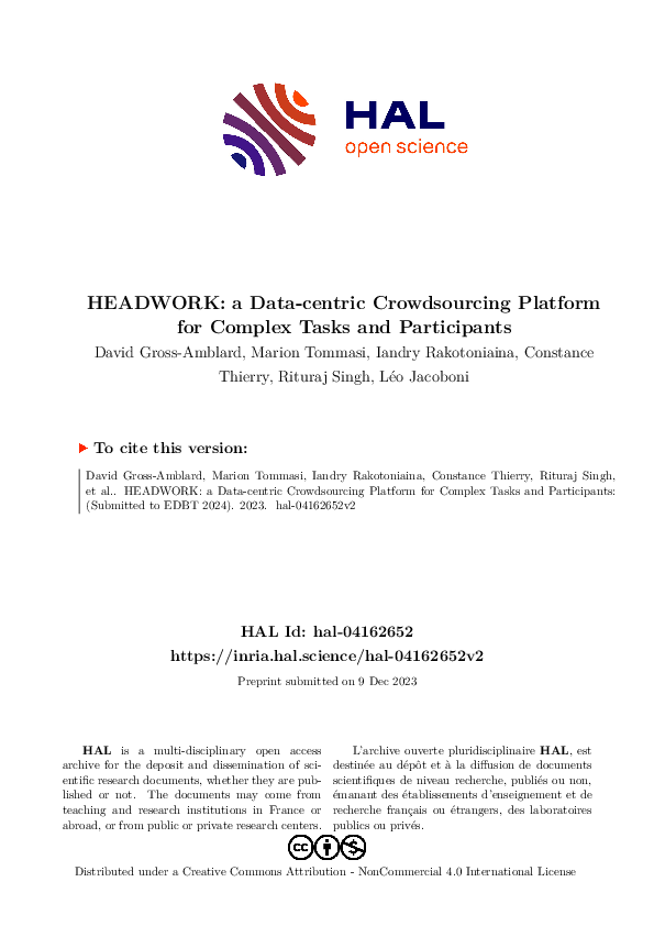 (PDF) HEADWORK: a Data-centric Crowdsourcing Platform for Complex Tasks and Participants