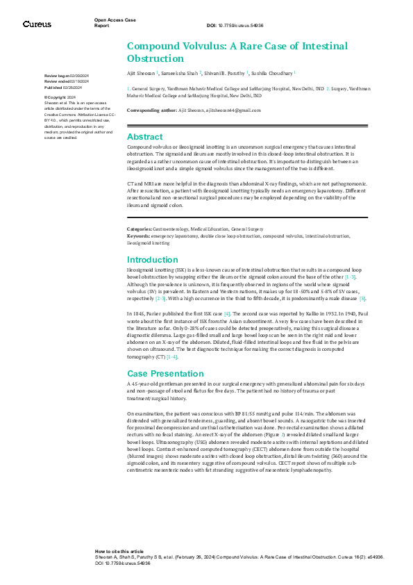 (PDF) Compound Volvulus: A Rare Case of Intestinal Obstruction