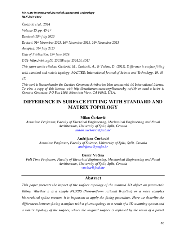 (PDF) Difference in Surface Fitting with Standard and Matrix Topology