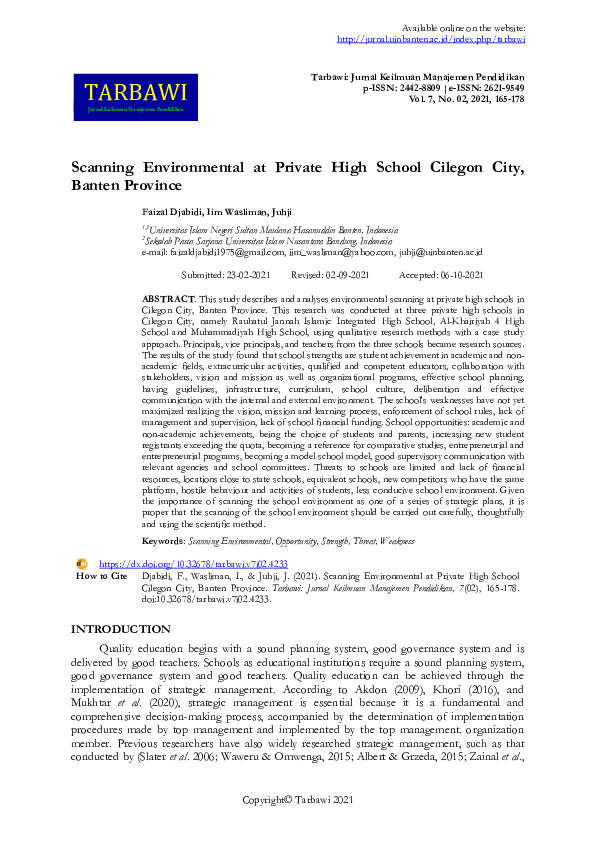 (PDF) Scanning Environmental at Private High School Cilegon City ...