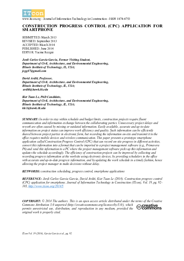 (PDF) Construction progress control (CPC) application for smartphone