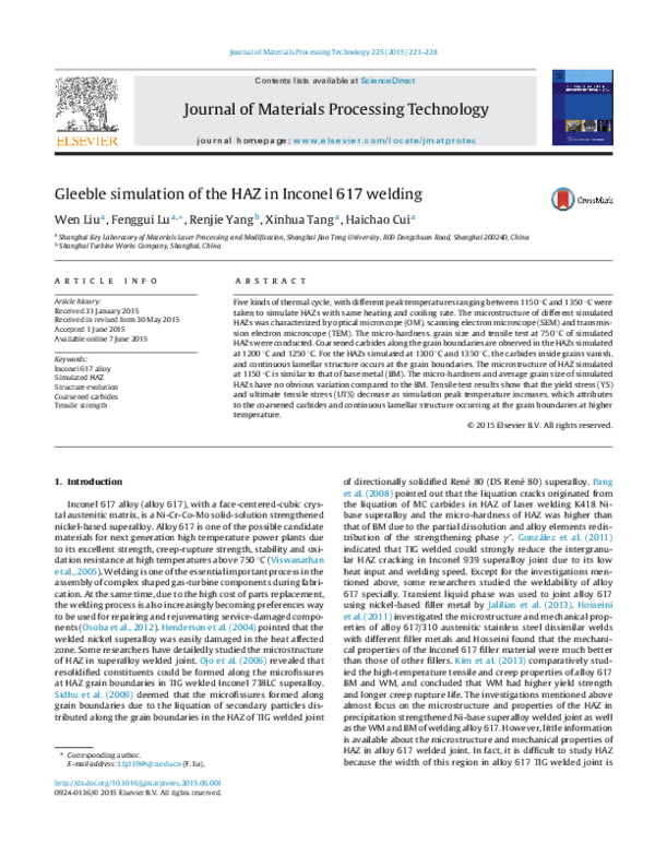 (PDF) Gleeble simulation of the HAZ in Inconel 617 welding