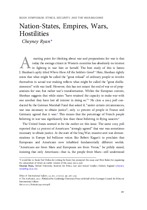 (PDF) Nation-States, Empires, Wars, Hostilities