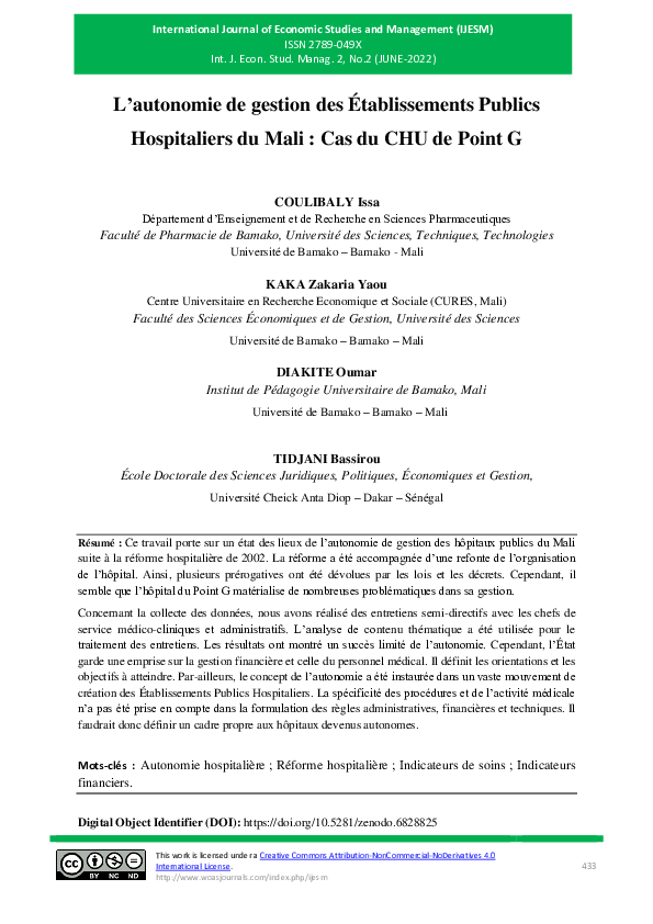 (PDF) L'autonomie de gestion des Établissements Publics Hospitaliers du ...