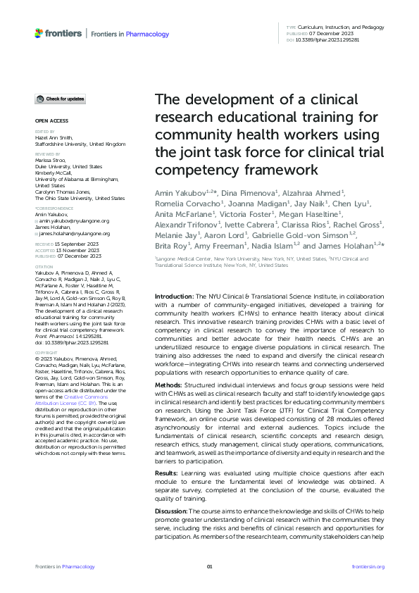 (PDF) The development of a clinical research educational training for ...