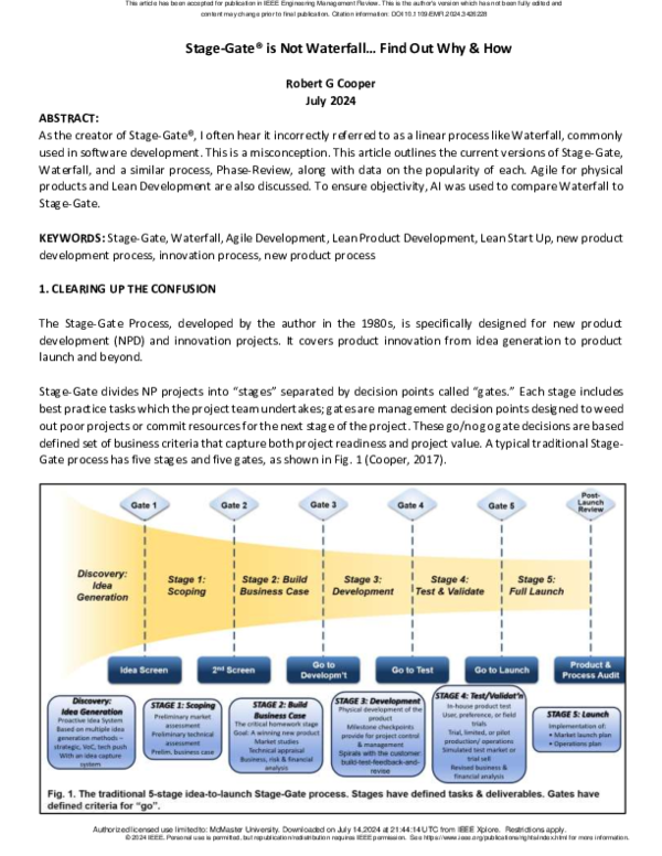 (PDF) !Stage Gate Is Not Waterfall IEEE EMR