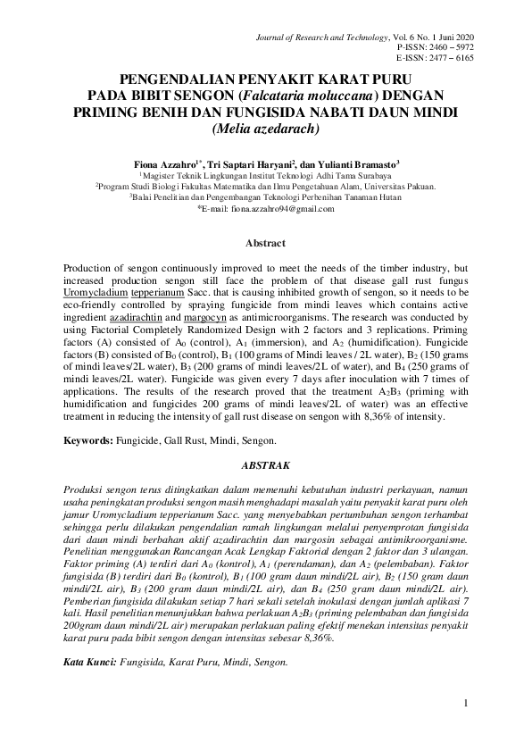(PDF) PENGENDALIAN PENYAKIT KARAT PURU PADA BIBIT SENGON (Falcataria ...