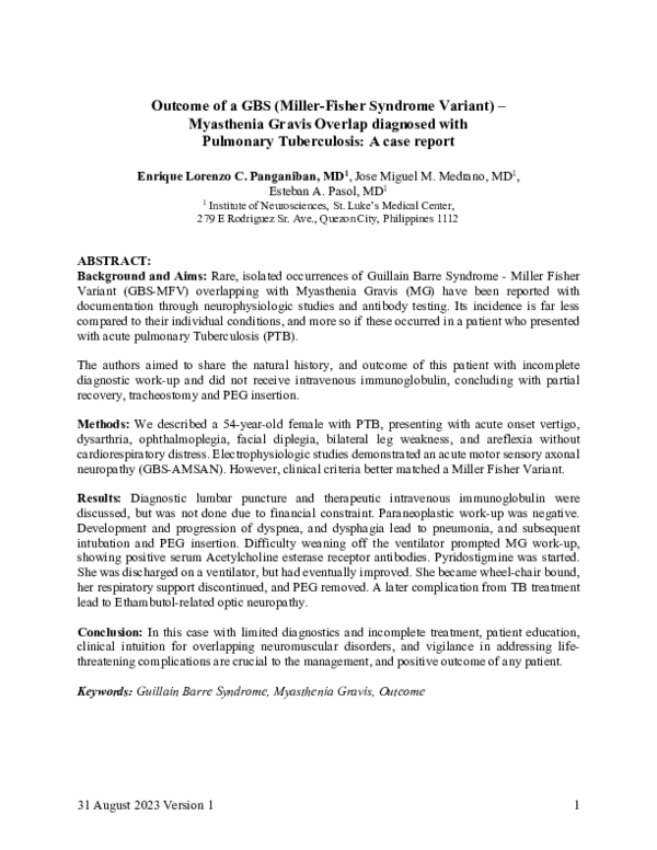 (PDF) Outcome of a GBS (Miller-Fisher syndrome variant) – Myasthenia ...