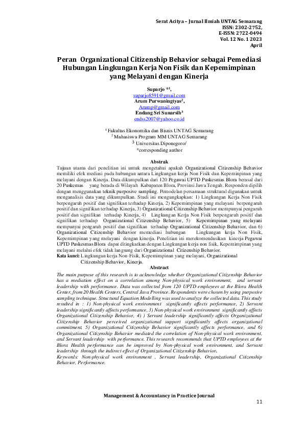 (PDF) Peran Organizational Citizenship Behavior sebagai Pemediasi Hubungan Lingkungan Kerja Non ...