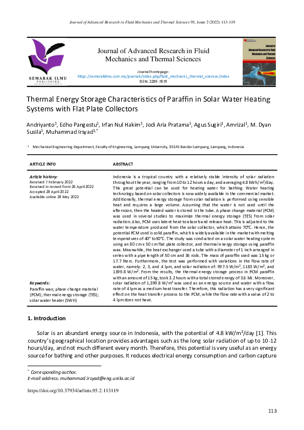 (PDF) Thermal Energy Storage Characteristics of Paraffin in Solar Water ...