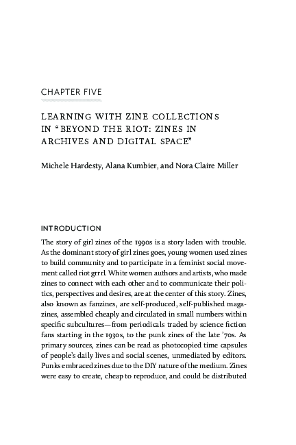 (PDF) Learning with Zine Collections in “Beyond the Riot: Zines in ...