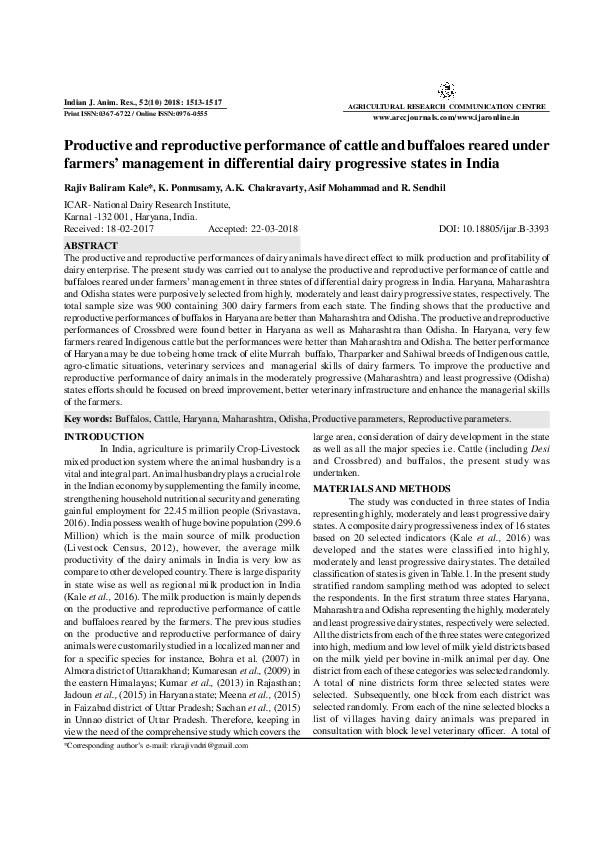 (PDF) Productive and reproductive performance of cattle and buffaloes reared under farmers ...