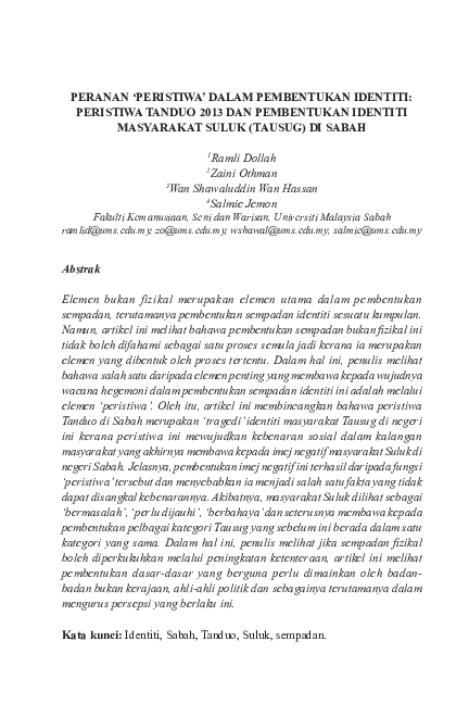 (PDF) Peranan Peristiwa Dalam Pembentukan Identiti: Peristiwa Tanduo ...