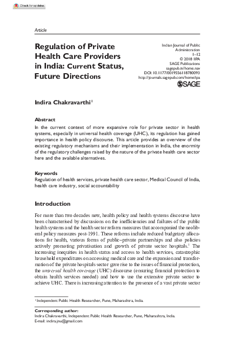 (PDF) Regulation of Private Health Care Providers in India: Current ...