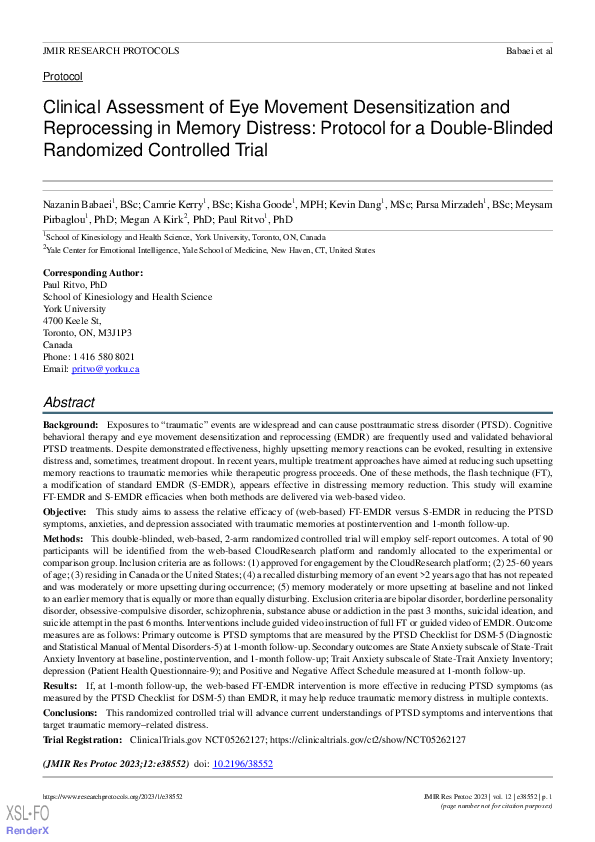 (PDF) Clinical Assessment of Eye Movement Desensitization and ...