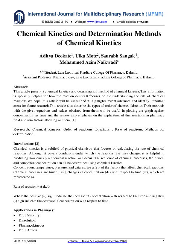 (PDF) Chemical Kinetics and Determination Methods of Chemical Kinetics