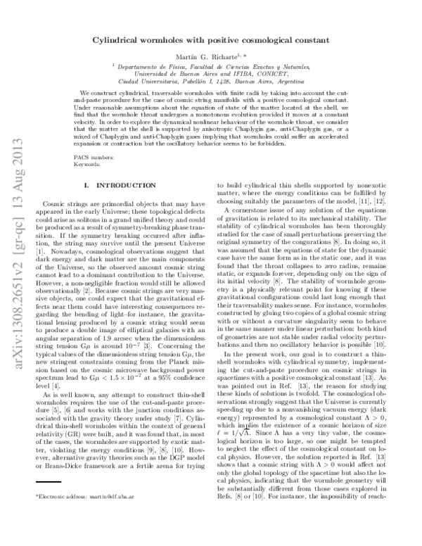 (PDF) Cylindrical wormholes with positive cosmological constant
