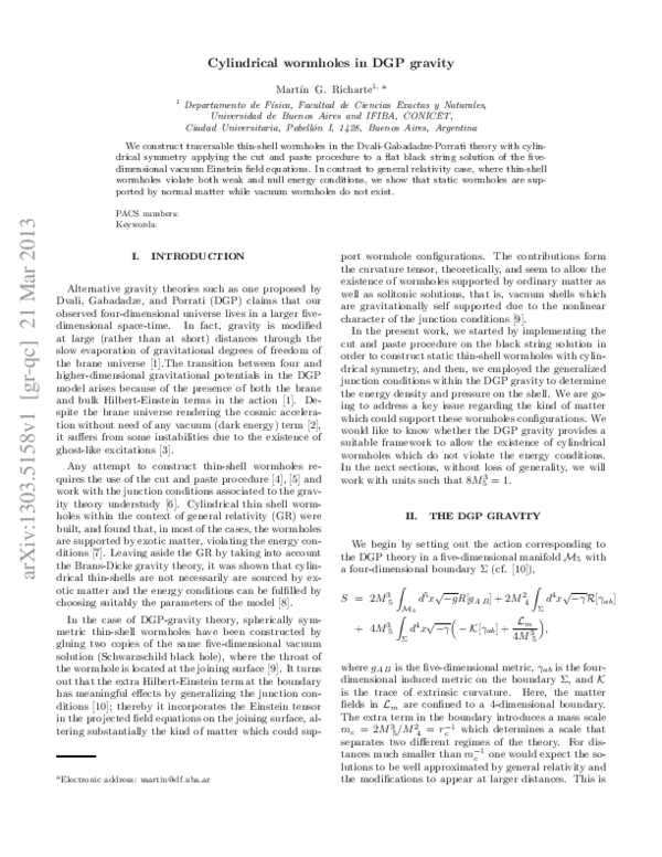 (PDF) Cylindrical wormholes in DGP gravity