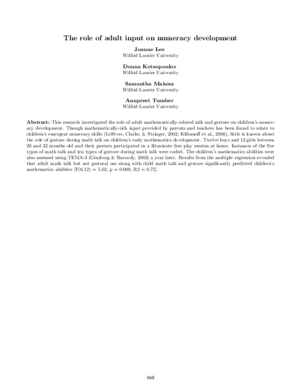 (PDF) The role of adult input on numeracy development
