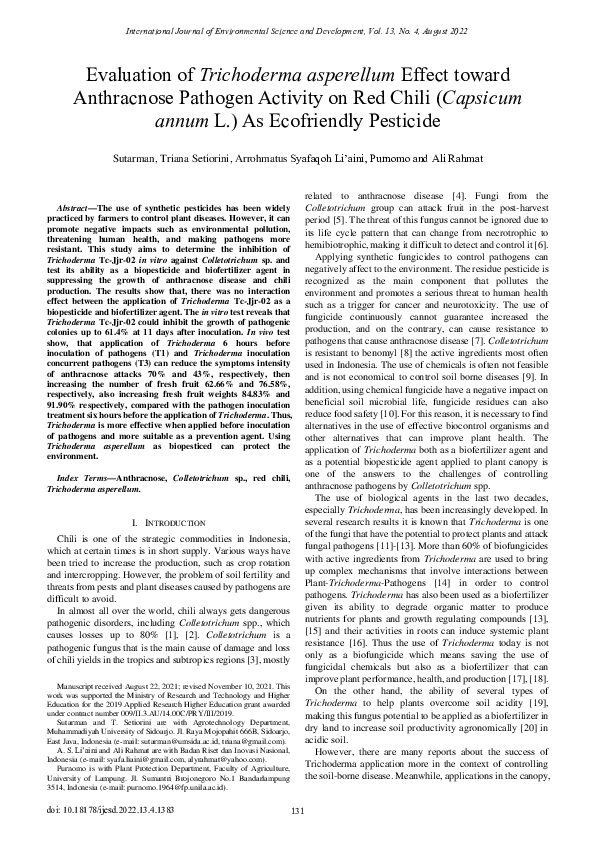 (PDF) Evaluation of Trichoderma asperellum Effect toward Anthracnose Pathogen Activity on Red ...
