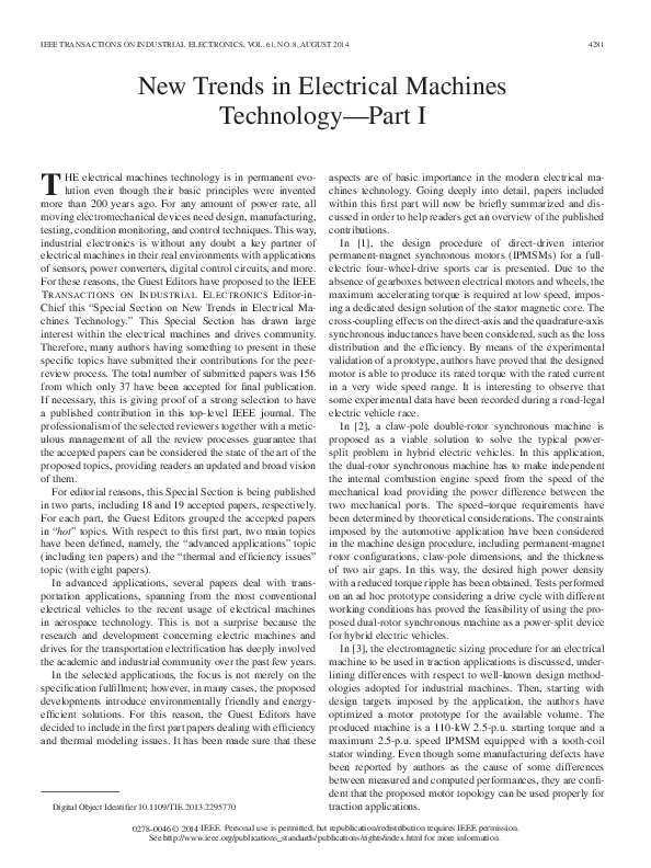(PDF) New trends in electrical machines technology - Part I
