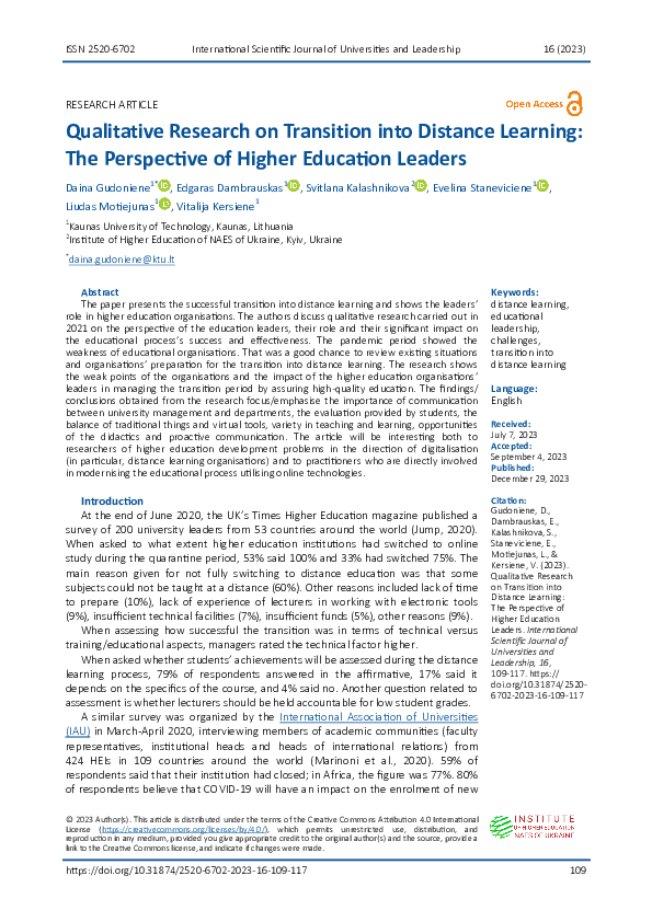 (PDF) Qualitative Research on Transition into Distance Learning: The ...