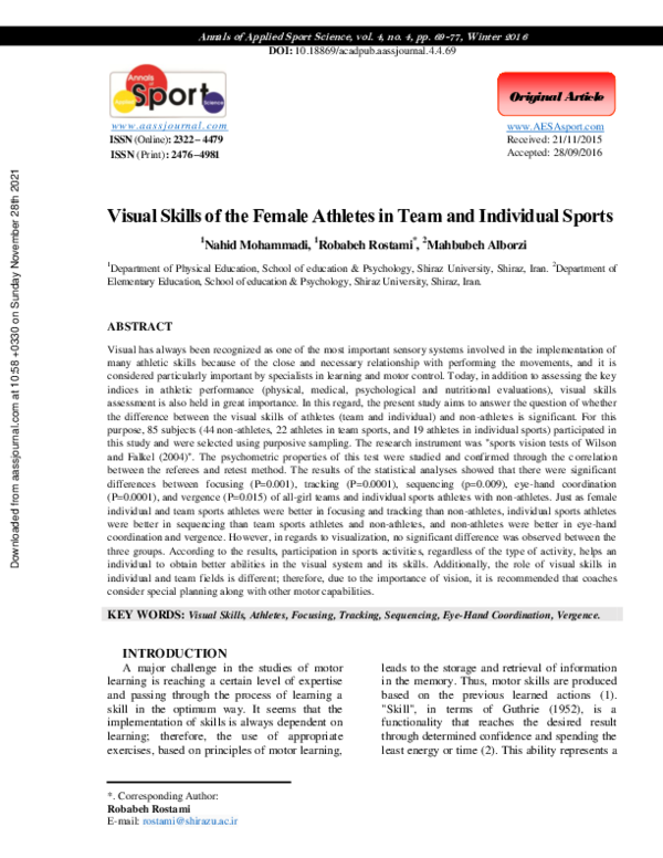 (PDF) Visual Skills of the Female Athletes in Team and Individual Sports