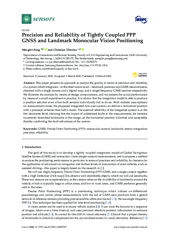 (PDF) Precision and Reliability of Tightly Coupled PPP GNSS and ...