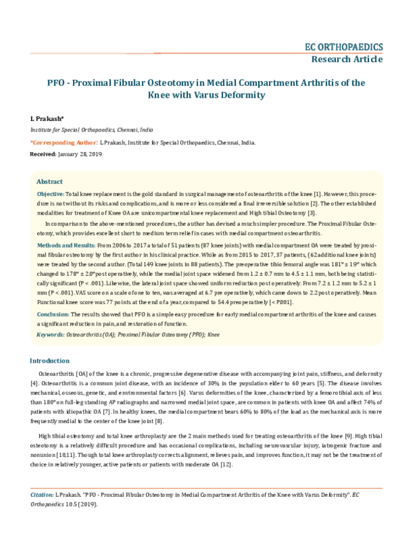 (PDF) PFO - Proximal Fibular Osteotomy in Medial Compartment Arthritis ...