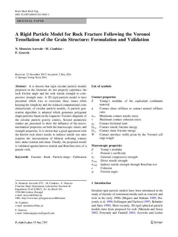 (PDF) A rigid particle model for rock fracture following the Voronoi ...