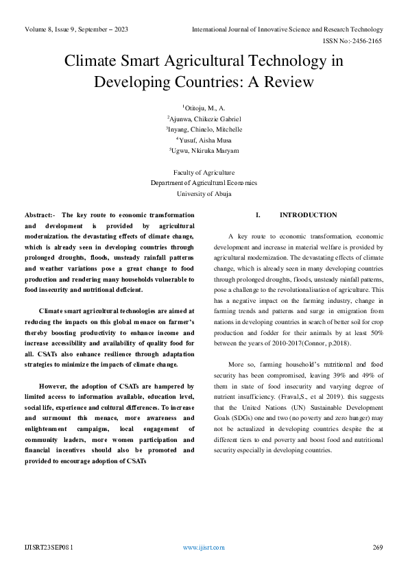 (PDF) Climate Smart Agricultural Technology in Developing Countries: A Review