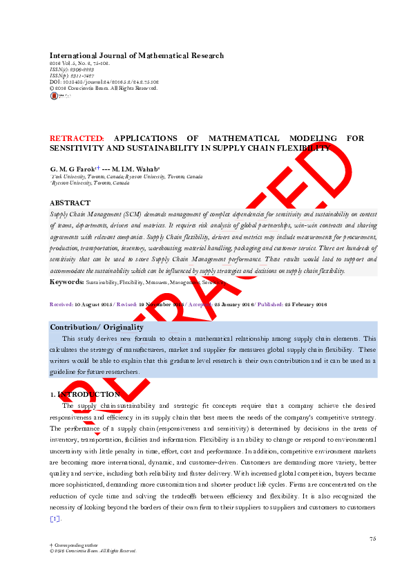 (PDF) Applications of Mathematical Modeling for Sensitivity and Sustainability in Supply Chain ...