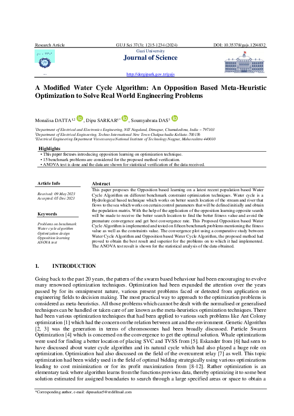 (PDF) A Modified Water Cycle Algorithm: An Opposition Based Meta-Heuristic Optimization to Solve ...