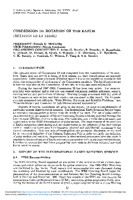 (PDF) Commission 19: Rotation of the Earth: (Rotation de la Terre)