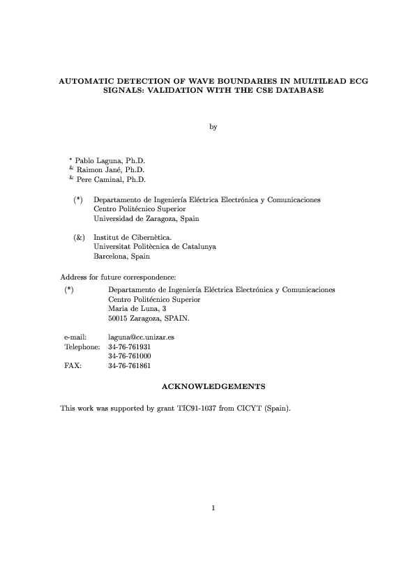 Pdf Automatic Detection Of Wave Boundaries In Multilead Ecg Signals Validation With The Cse