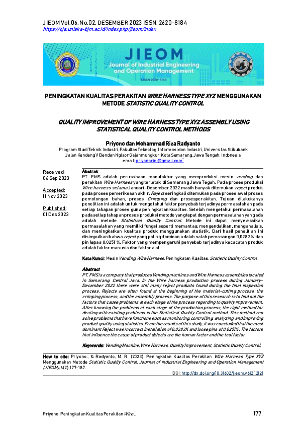 (PDF) Peningkatan Kualitas Perakitan Wire Harness Type Xyz Menggunakan ...