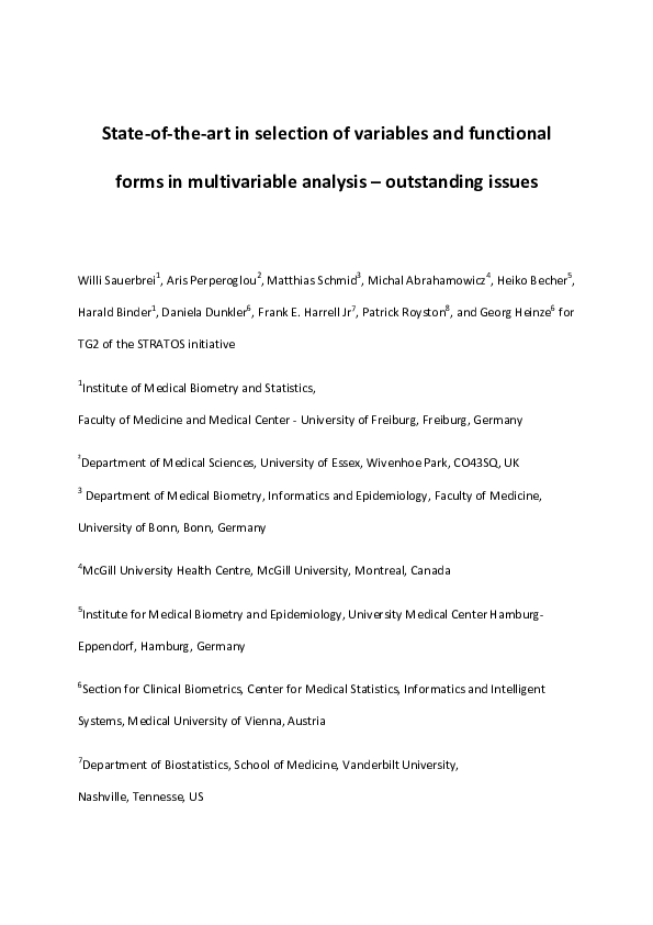 (PDF) State-of-the-art in selection of variables and functional forms in multivariable analysis ...