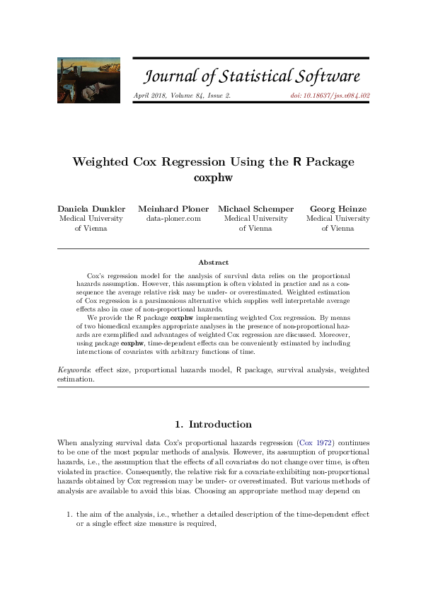 (PDF) Weighted Cox Regression Using the R Package coxphw